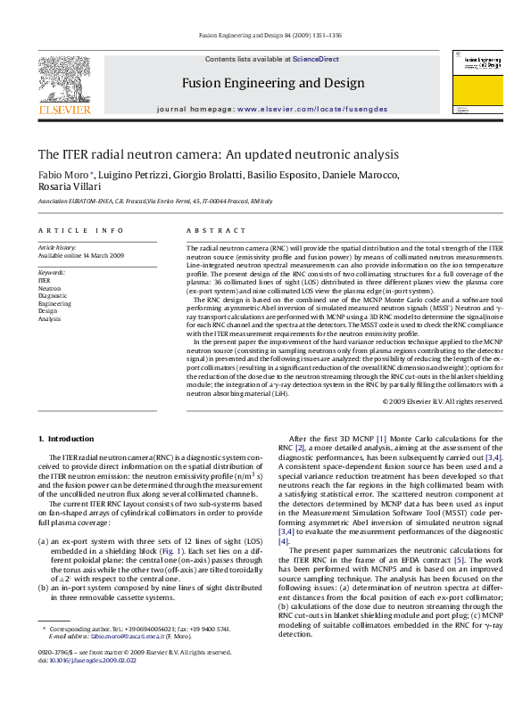 (PDF) The ITER radial neutron camera: An updated neutronic analysis