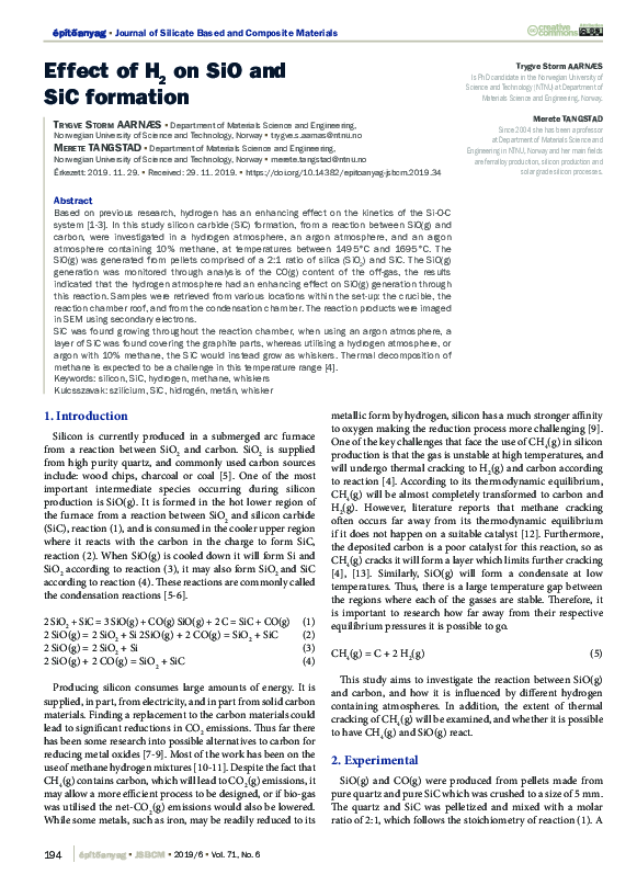 (PDF) Effect of H2 on SiO and SiC formation (PDF) Effect of H2 on SiO and SiC formation