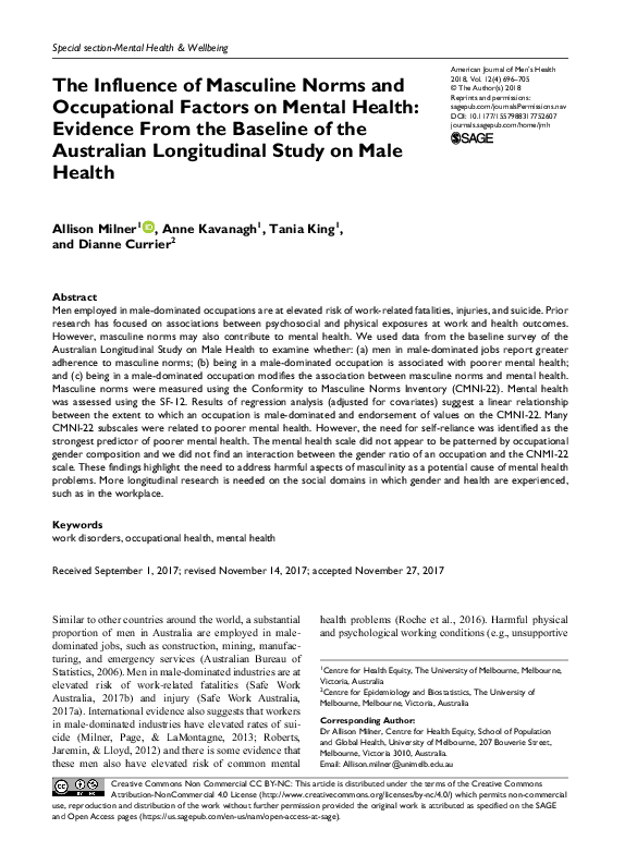 (PDF) The Influence of Masculine Norms and Occupational Factors on ...