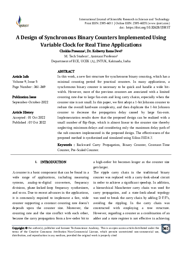 Pdf A Design Of Synchronous Binary Counters Implemented Using Variable Clock For Real Time 5019