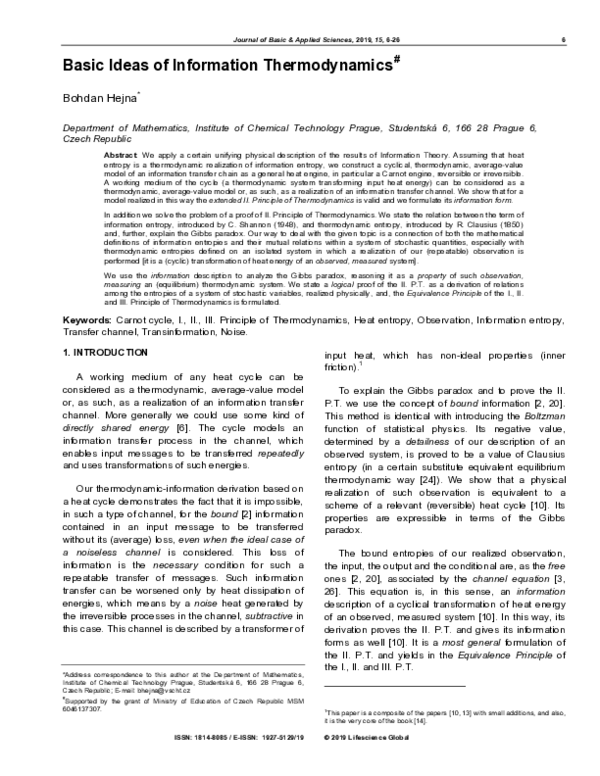 (PDF) Basic Ideas of Information Thermodynamics | Bohdan Hejna - Academia.edu