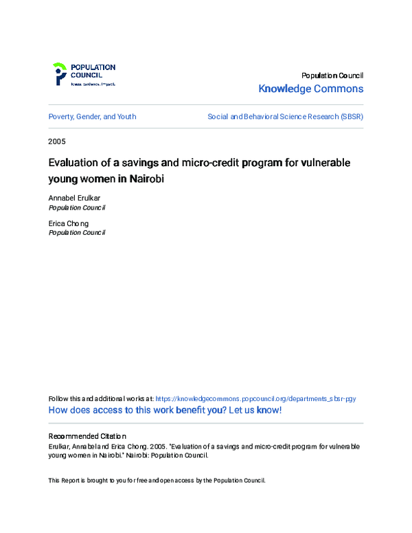 (PDF) Evaluation of a savings and micro-credit program for vulnerable ...