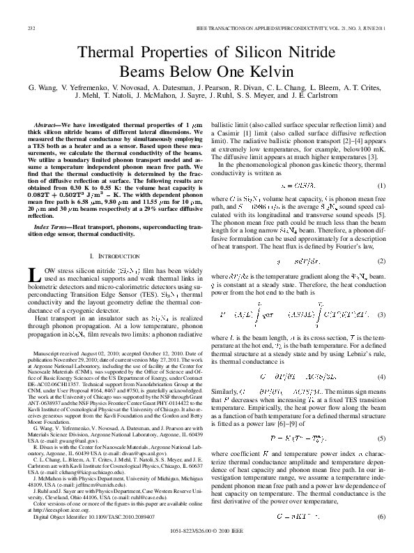 (PDF) Thermal Properties of Silicon Nitride Beams Below One Kelvin
