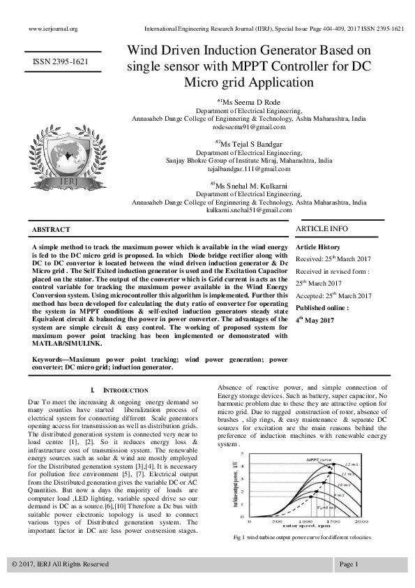 Pdf Wind Driven Induction Generator Based On Single Sensor With Mppt