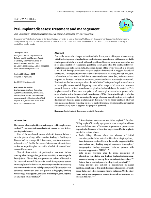 (PDF) Peri-implant diseases: Treatment and management