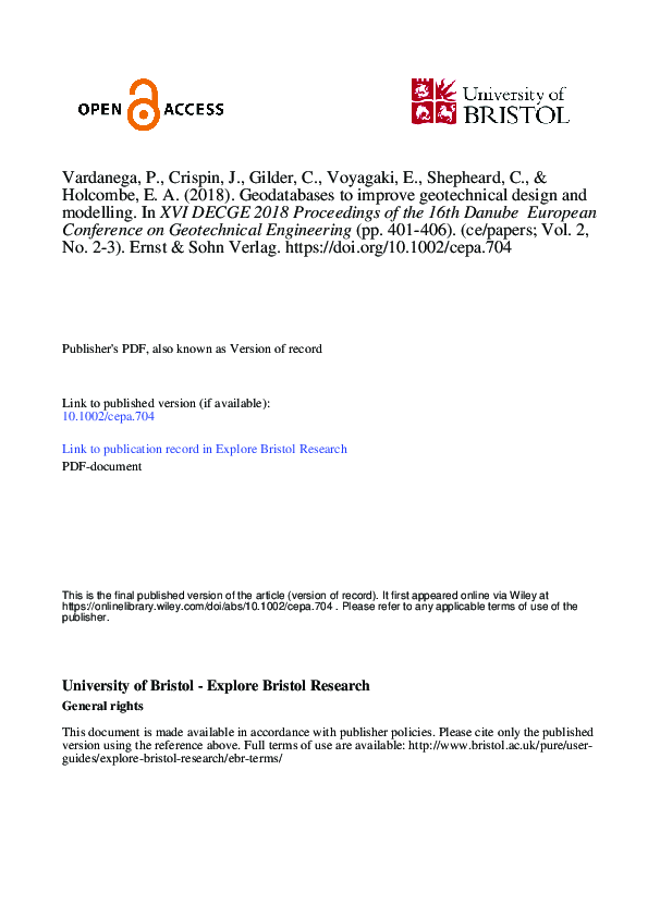 (PDF) Geodatabases to improve geotechnical design and modelling | Elizabeth A Holcombe ...