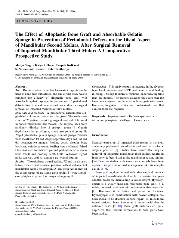 (PDF) The Effect of Alloplastic Bone Graft and Absorbable Gelatin ...