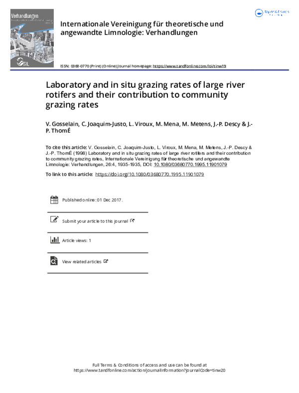 (PDF) Laboratory and in situ grazing rates of large river rotifers and ...