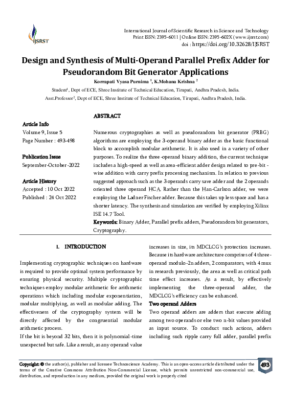 (PDF) Design and Synthesis of Multi-Operand Parallel Prefix Adder for ...