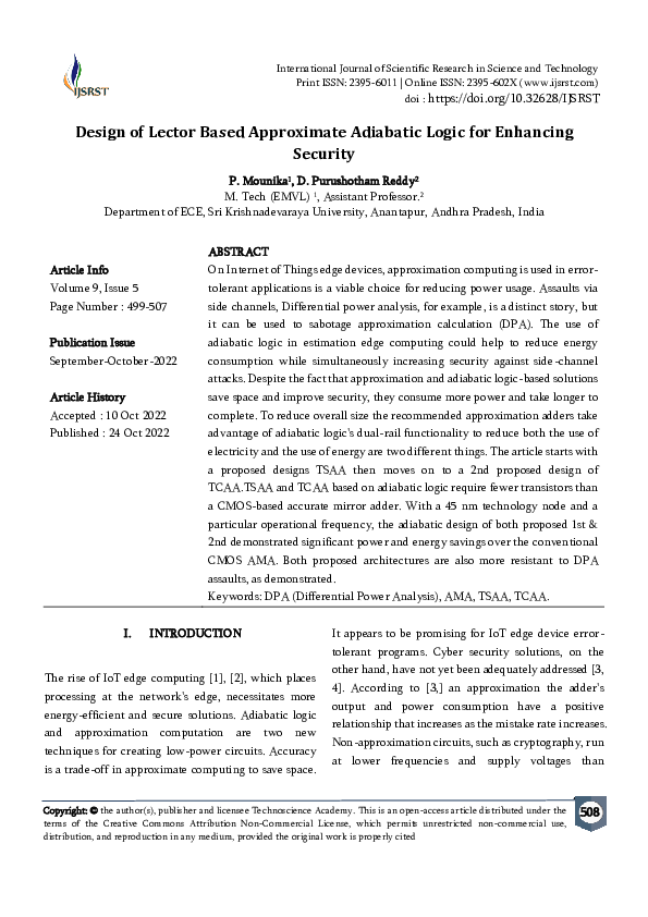 Pdf Design Of Lector Based Approximate Adiabatic Logic For Enhancing Security