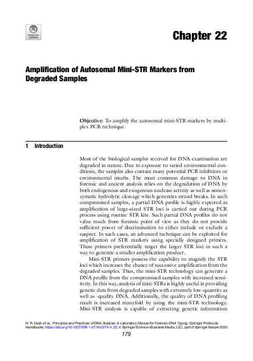 (PDF) Amplification of Autosomal Mini-STR Markers from Degraded Samples