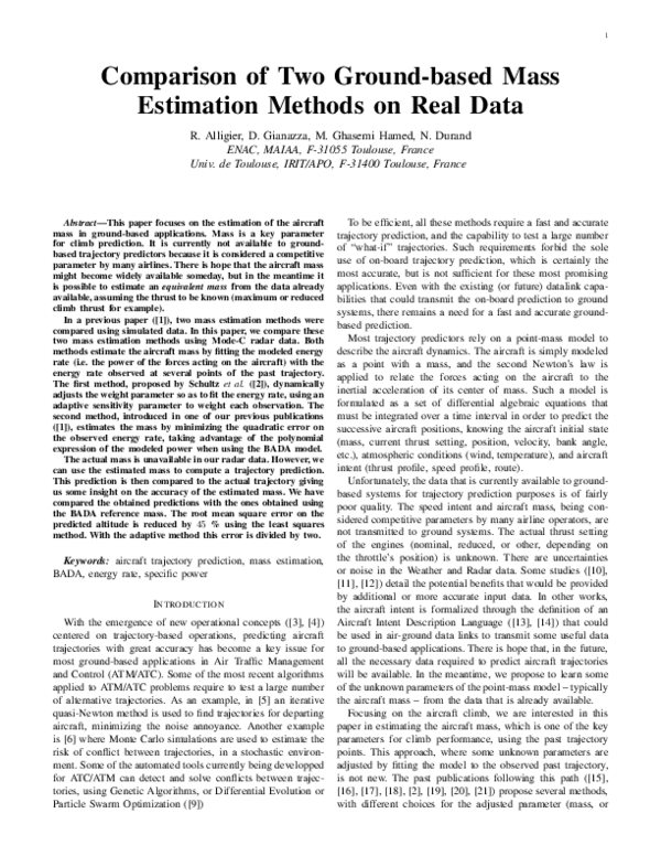 (PDF) Comparison of Two Ground-based Mass Estimation Methods on Real Data