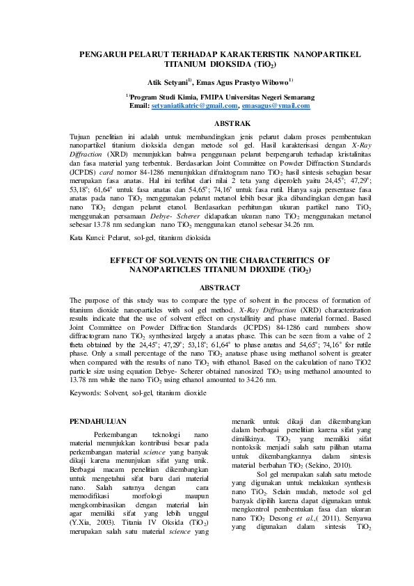 (PDF) PENGARUH PELARUT TERHADAP KARAKTERISTIK NANOPARTIKEL TITANIUM ...
