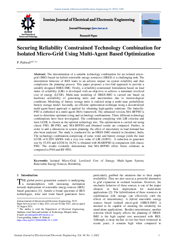 (PDF) Securing Reliability Constrained Technology Combination for Isolated Micro-Grid Using ...