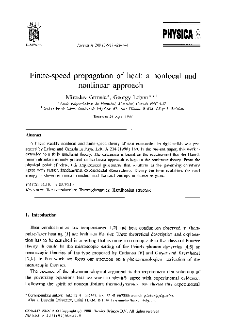Pdf Finite Speed Propagation Of Heat A Nonlocal And Nonlinear Approach