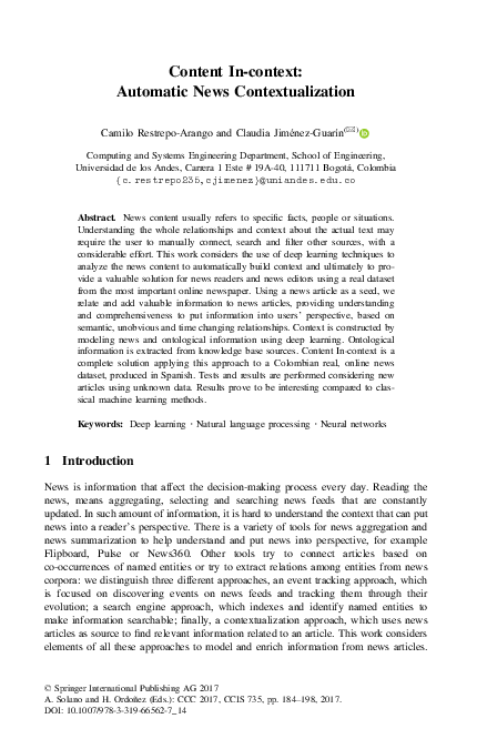 Pdf Content In Context Automatic News Contextualization