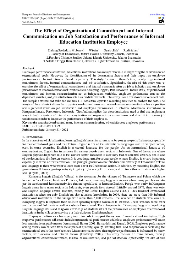 (PDF) The Effect of Organizational Commitment and Internal Communication on Job Satisfaction and ...