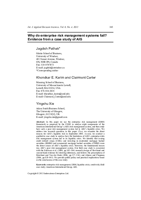 (PDF) Why do enterprise risk management systems fail? Evidence from a ...