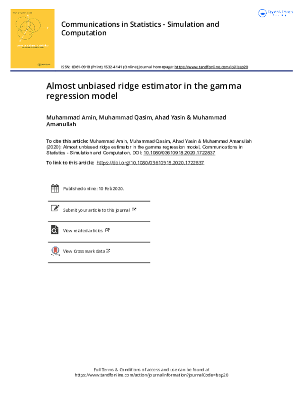 (PDF) Almost unbiased ridge estimator in the gamma regression model