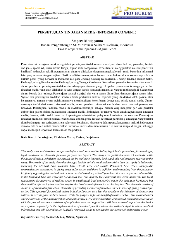 (PDF) PERSETUJUAN TINDAKAN MEDIS (INFORMED CONSENT
