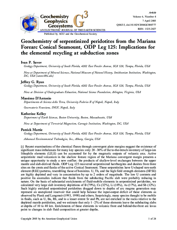 (PDF) Geochemistry of serpentinized peridotites from the Mariana ...
