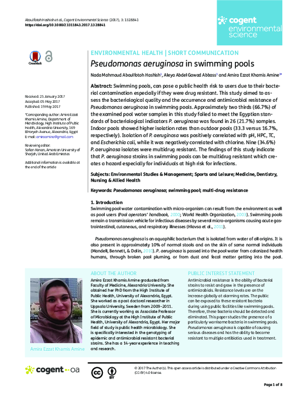 (PDF) Pseudomonas aeruginosa in swimming pools