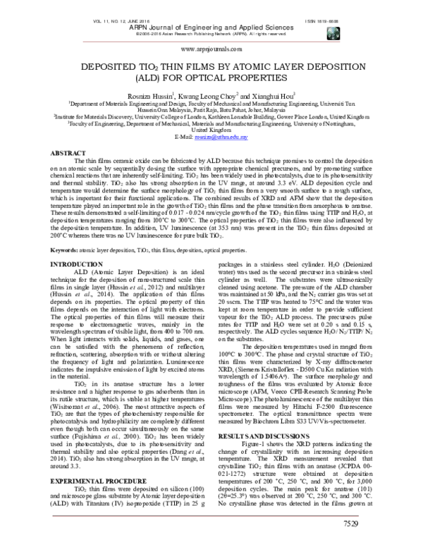 (PDF) Deposited TiO2 thin films by atomic layer deposition (ALD) for optical properties
