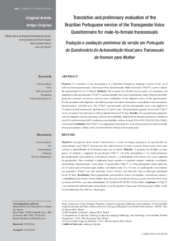 (PDF) Translation and preliminary evaluation of the Brazilian ...