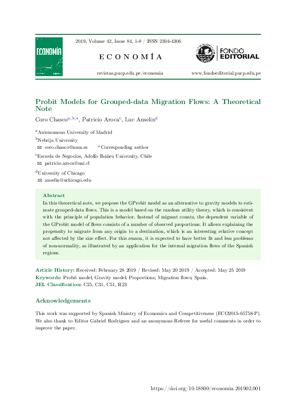 (PDF) Probit Models for Grouped-data Migration Flows: A Theoretical Note