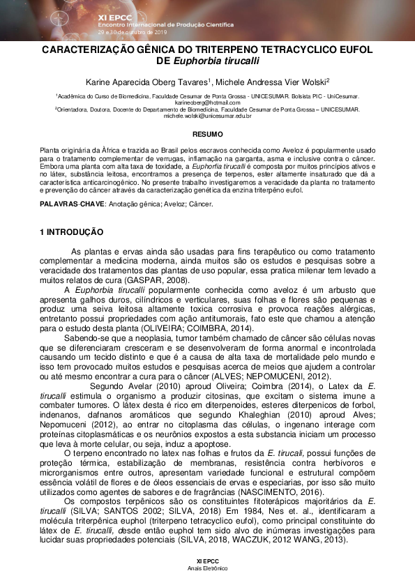(PDF) CARACTERIZAÇÃO GÊNICA DO TRITERPENO TETRACYCLICO EUFOL DE ...