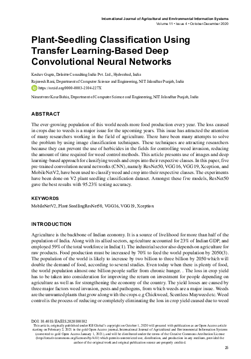 (PDF) Plant-Seedling Classification Using Transfer Learning-Based Deep Convolutional Neural Networks