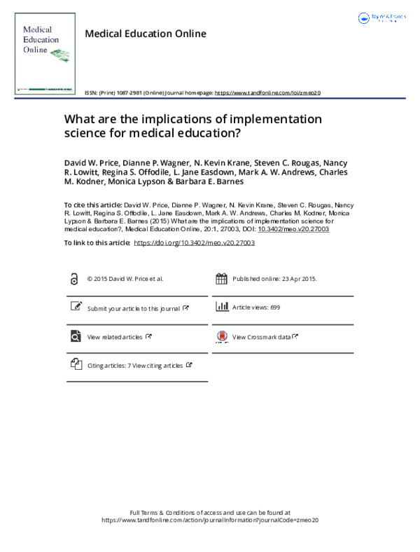 (PDF) What are the implications of implementation science for medical ...