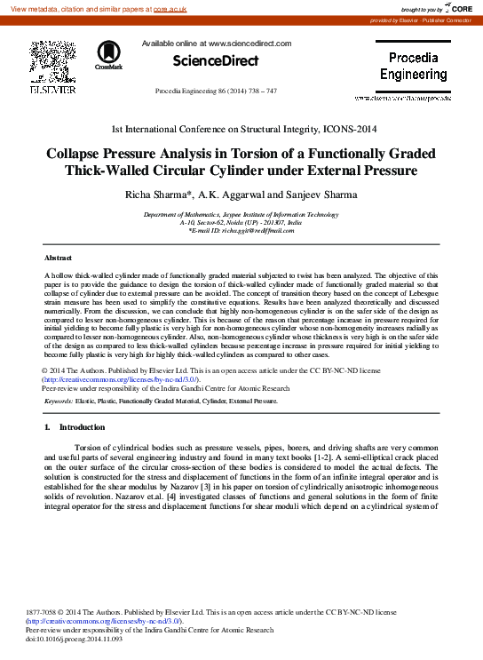 (PDF) Collapse Pressure Analysis in Torsion of a Functionally Graded ...