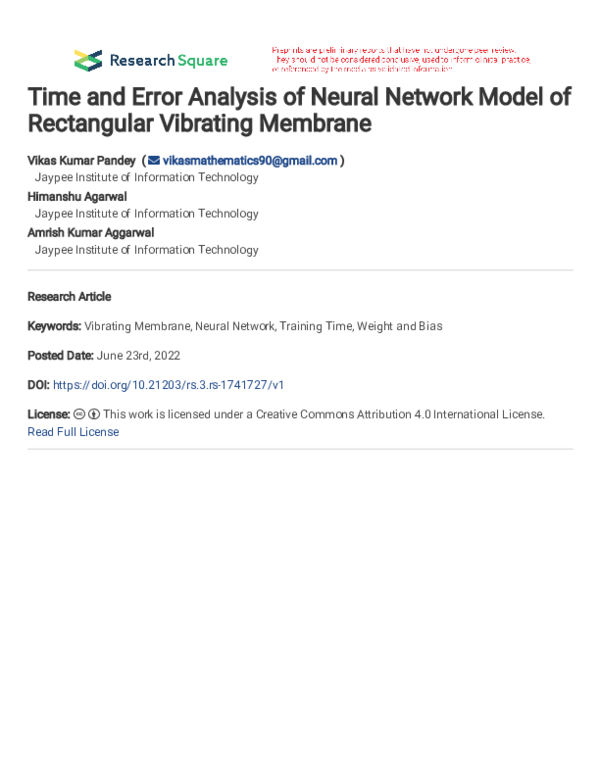 (PDF) Time and Error Analysis of Neural Network Model of Rectangular ...