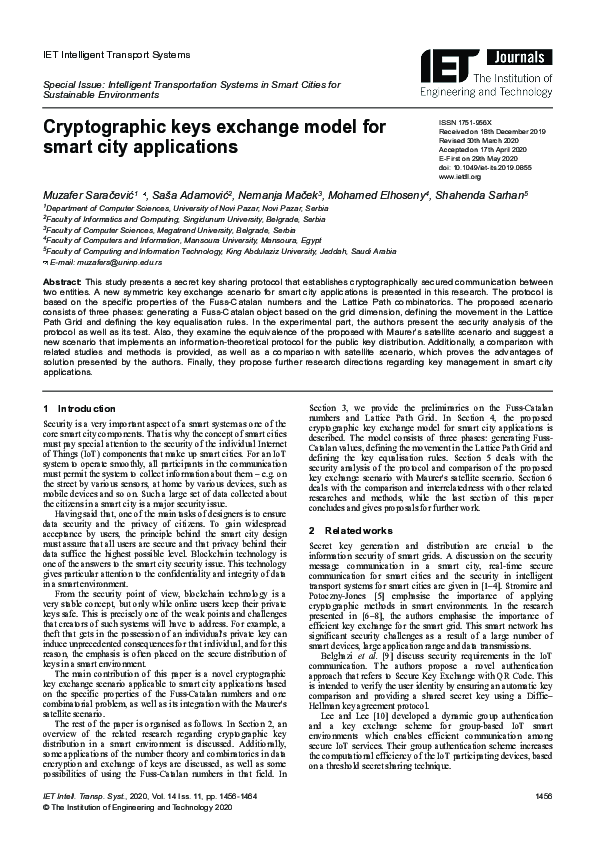 (PDF) Cryptographic keys exchange model for smart city applications