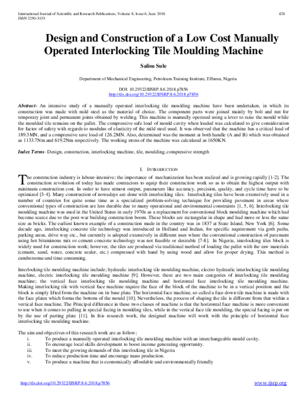 (PDF) Design and Construction of a Low Cost Manually Operated Interlocking Tile Moulding ...