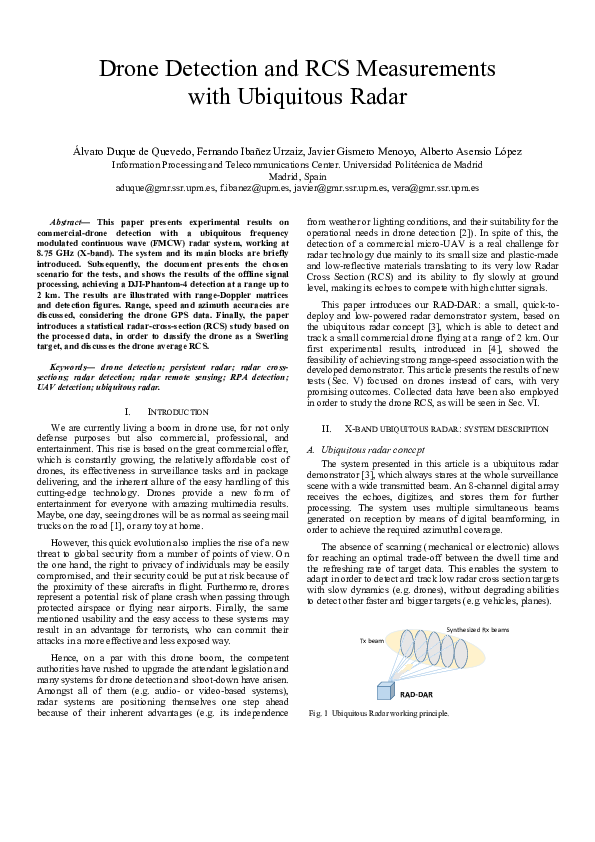 (PDF) Drone Detection and RCS Measurements with Ubiquitous Radar