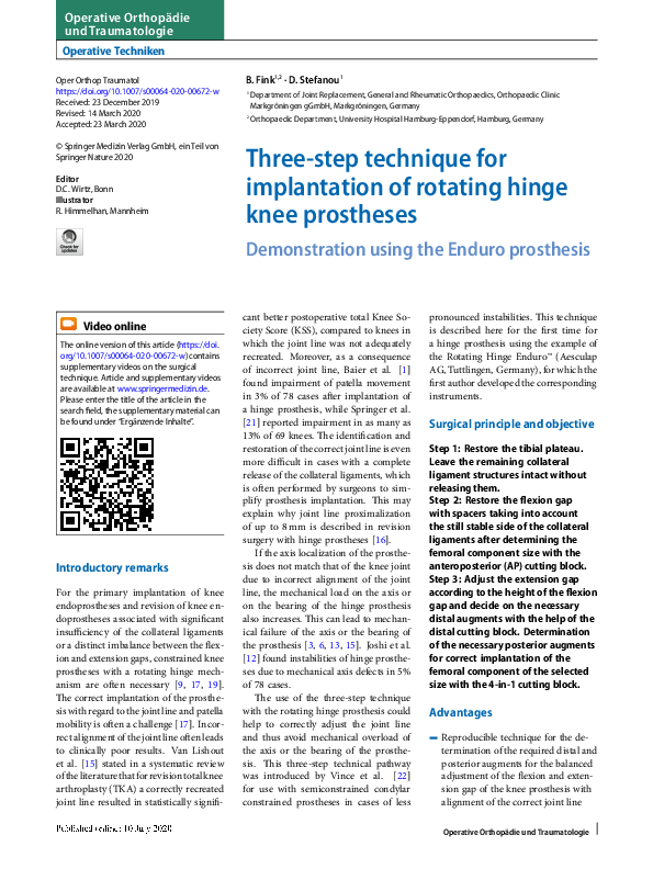 (PDF) Three-step technique for implantation of rotating hinge knee ...