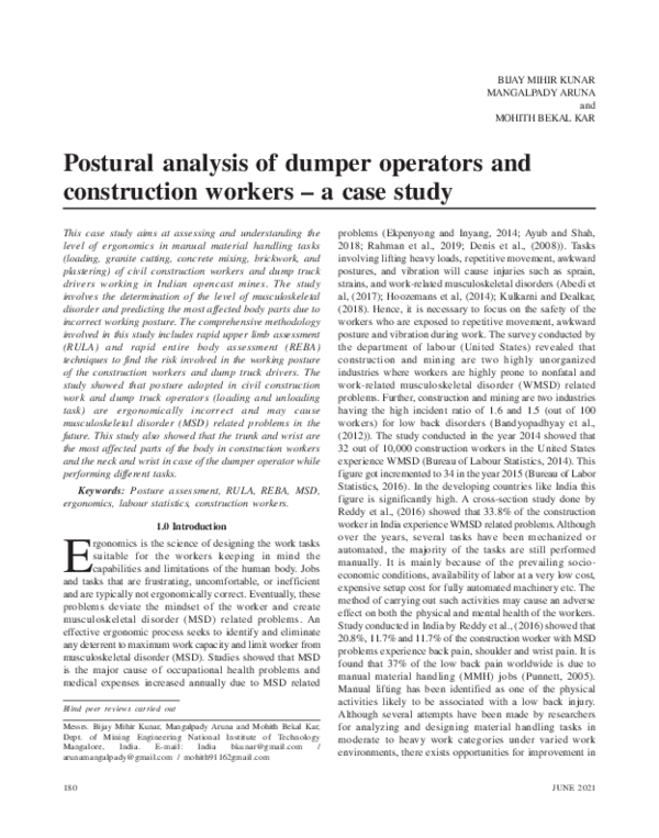 (PDF) Postural analysis of dumper operators and construction workers – a case study