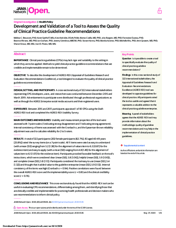 (PDF) Development and Validation of a Tool to Assess the Quality of Clinical Practice Guideline ...