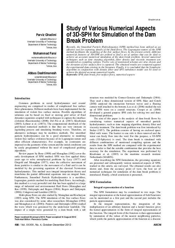 (PDF) Study of various numerical aspects of 3D-SPH for simulation of the dam break problem