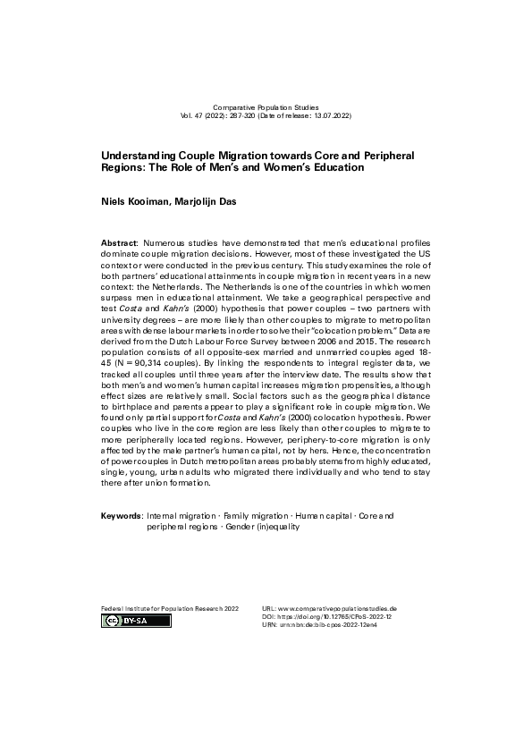 (PDF) Understanding Couple Migration towards Core and Peripheral ...