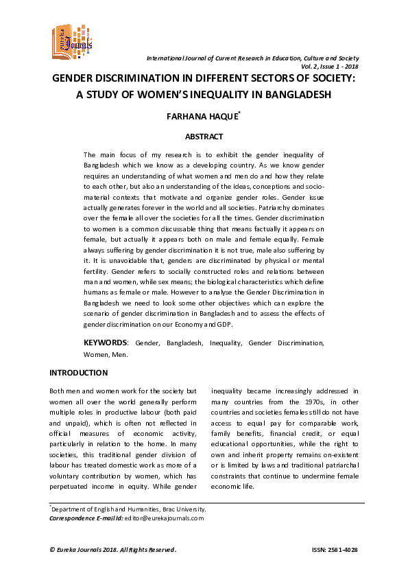 (PDF) Gender Discrimination in Different Sectors of Society: A Study of ...