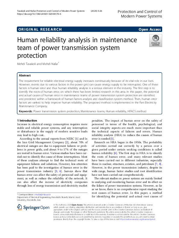 (PDF) Human reliability analysis in maintenance team of power ...