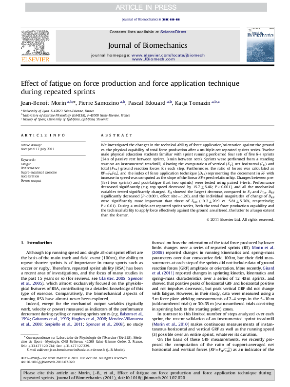 (PDF) Effect of fatigue on force production and force application ...