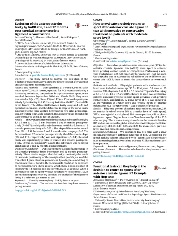(PDF) Functional tests can they help in the decision to return to ...