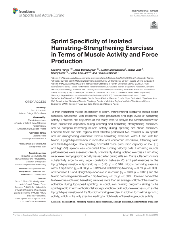 (PDF) Sprint Specificity of Isolated Hamstring-Strengthening Exercises in Terms of Muscle ...