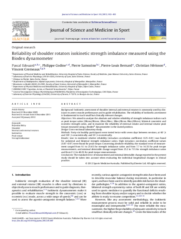 (PDF) Reliability of shoulder rotators isokinetic strength imbalance ...