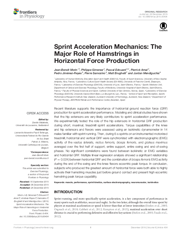 (PDF) Sprint Acceleration Mechanics: The Major Role of Hamstrings in Horizontal Force Production