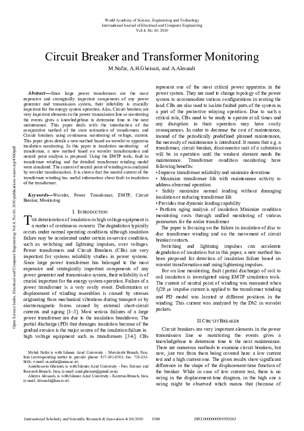 (PDF) Circuit Breaker And Transformer Monitoring
